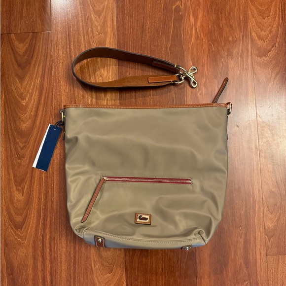 Dooney & Bourke | Bags | Dooney Bourke Taupe Nylon Hobo Bag With ...